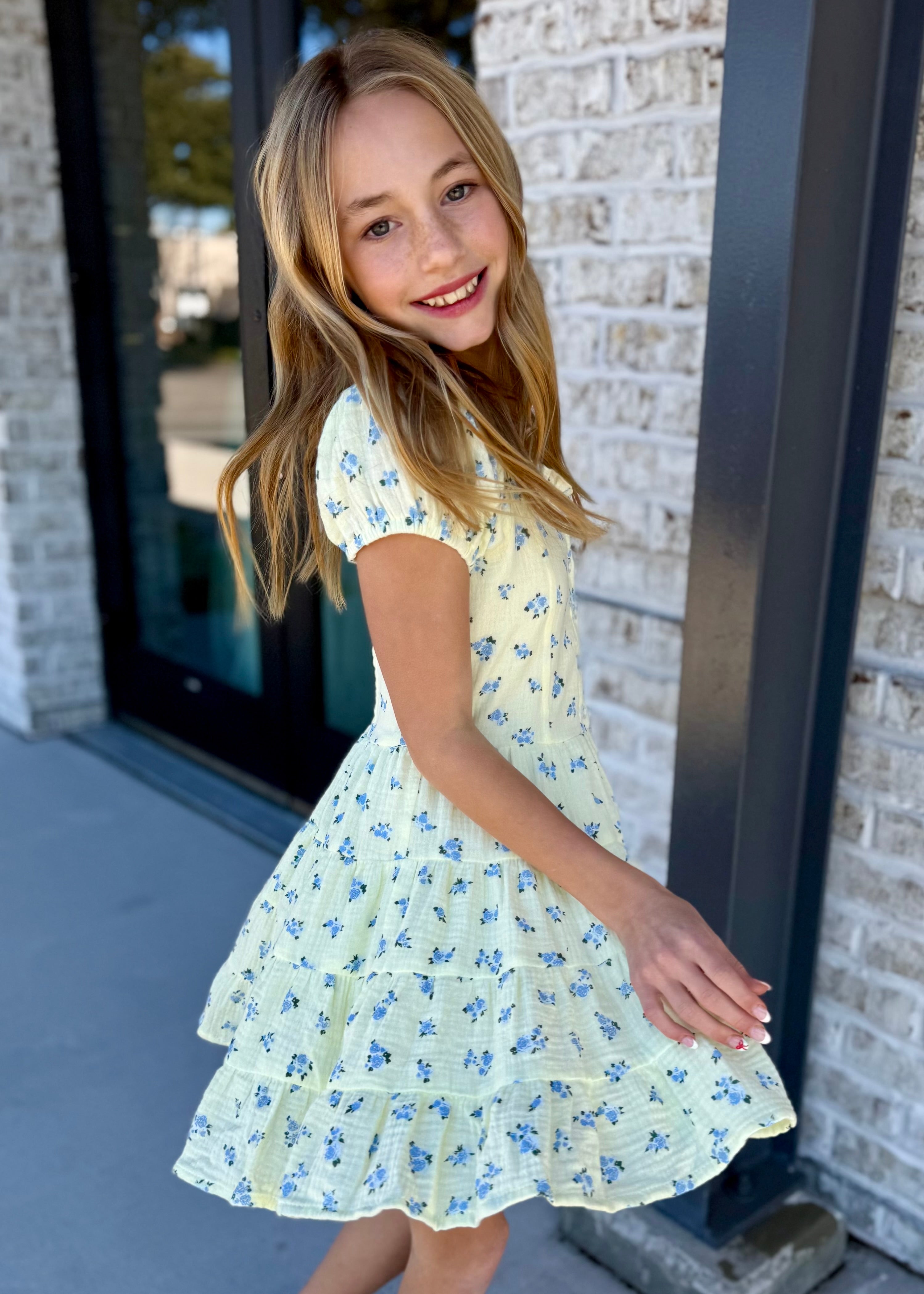 Butter Yellow Blossom Dress - Blue Floral Girls Dress by FBZ – Scraps ...